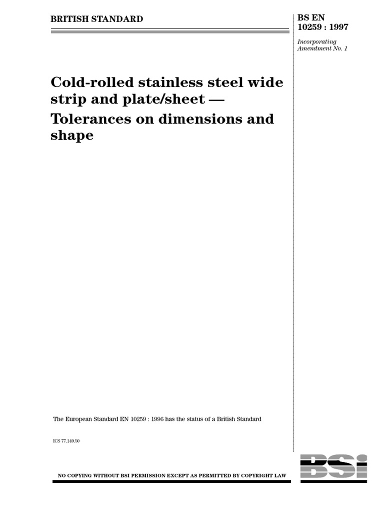 BS en 10259-1997 (1998) | PDF