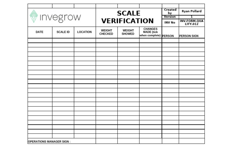 INV - FORM.QUALITY.012 - Scale Verification | PDF