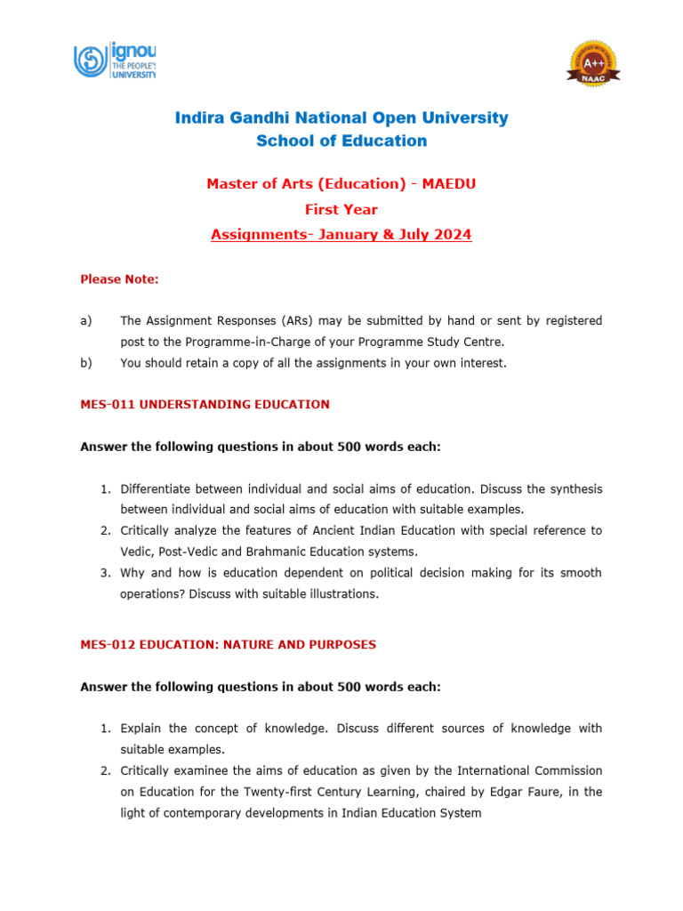 MAEDU First Year Assignments 2024 | PDF | Constructivism (Philosophy Of ...