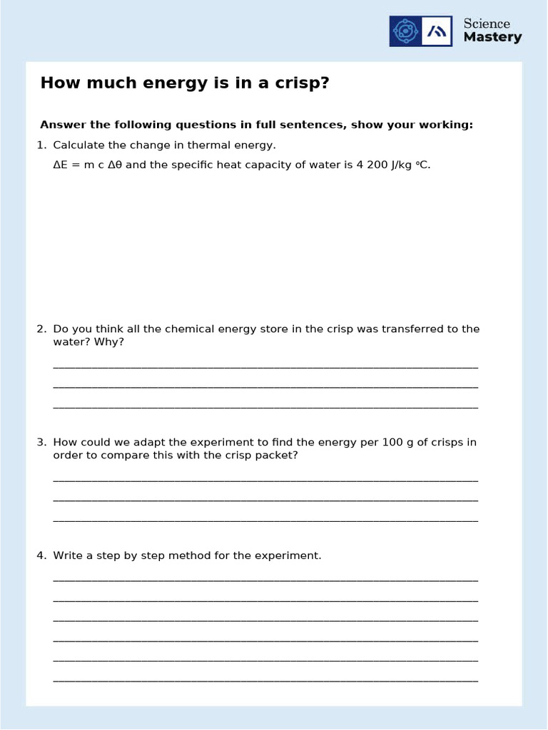 P3.2.5 Specific Heat Capacity Worksheet | PDF