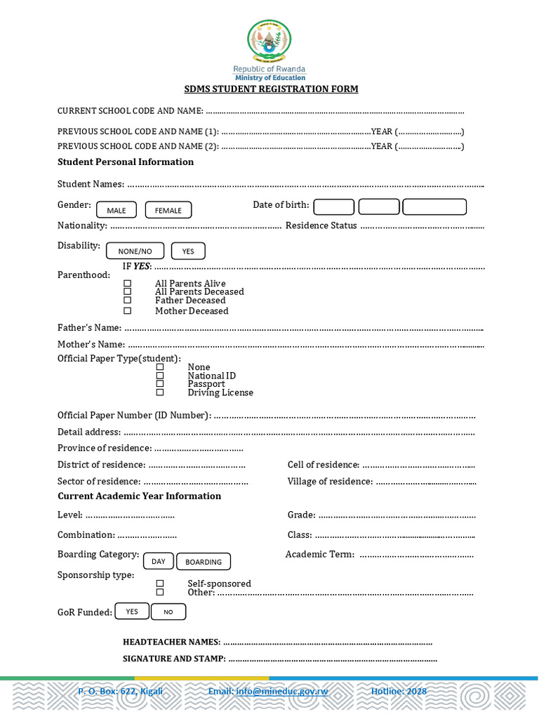 SDMS Student Registration Form | PDF
