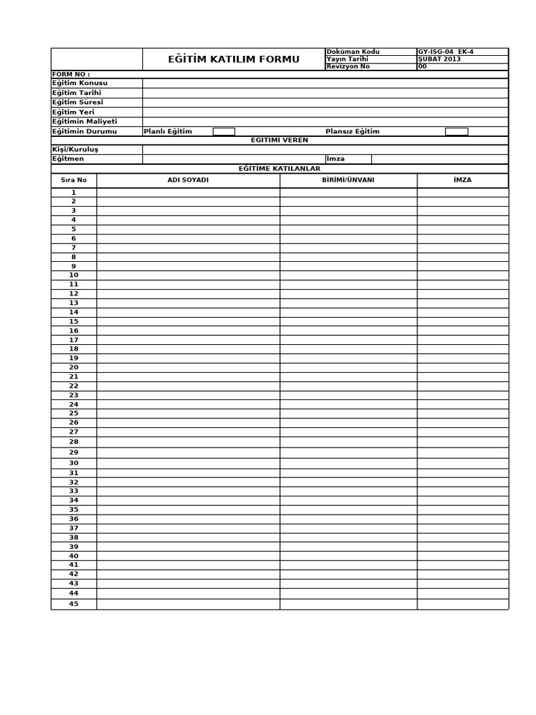 Isg-04 Ek-4 Eğitim Katılım Formu | PDF