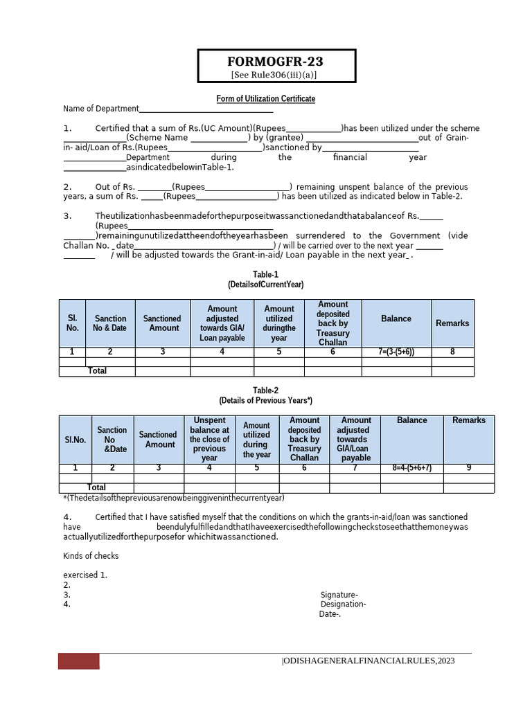 Utilisation Certificate 2023 | PDF
