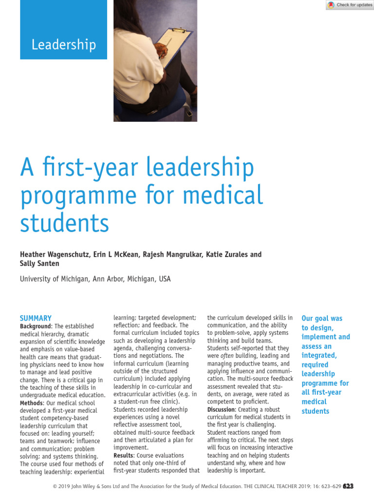 The Clinical Teacher - 2019 - Wagenschutz - A First Year Leadership ...