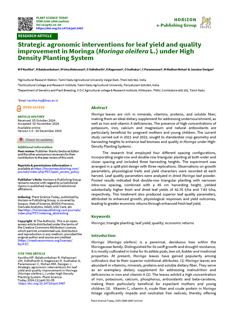 Strategic Agronomic Interventions For Leaf Yield A | PDF | Leaf | Vitamin C