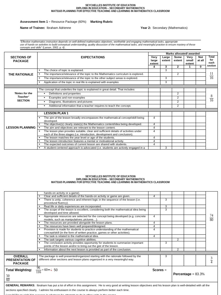 MAT5165 - Assignment 1 - Marking Rubric - Resource Package - Ibraham ...