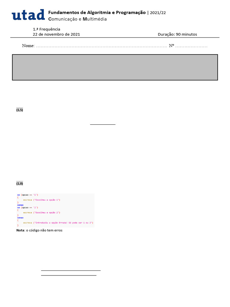Freq1 2021 22teorica Resolvida | PDF | Algoritmos
