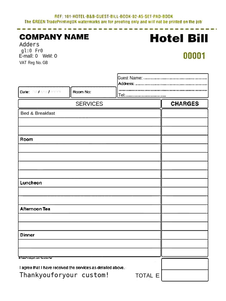 Bed & Breakfast Invoice Template | PDF
