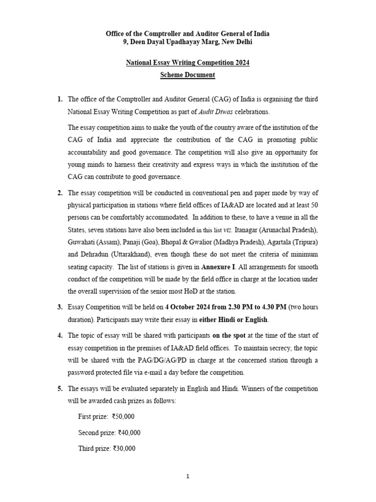 National Essay Writing Competition 2024 - Scheme Document | PDF