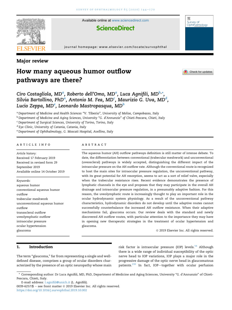 How many aqueous humor outflow | PDF | Glaucoma | Extracellular Matrix