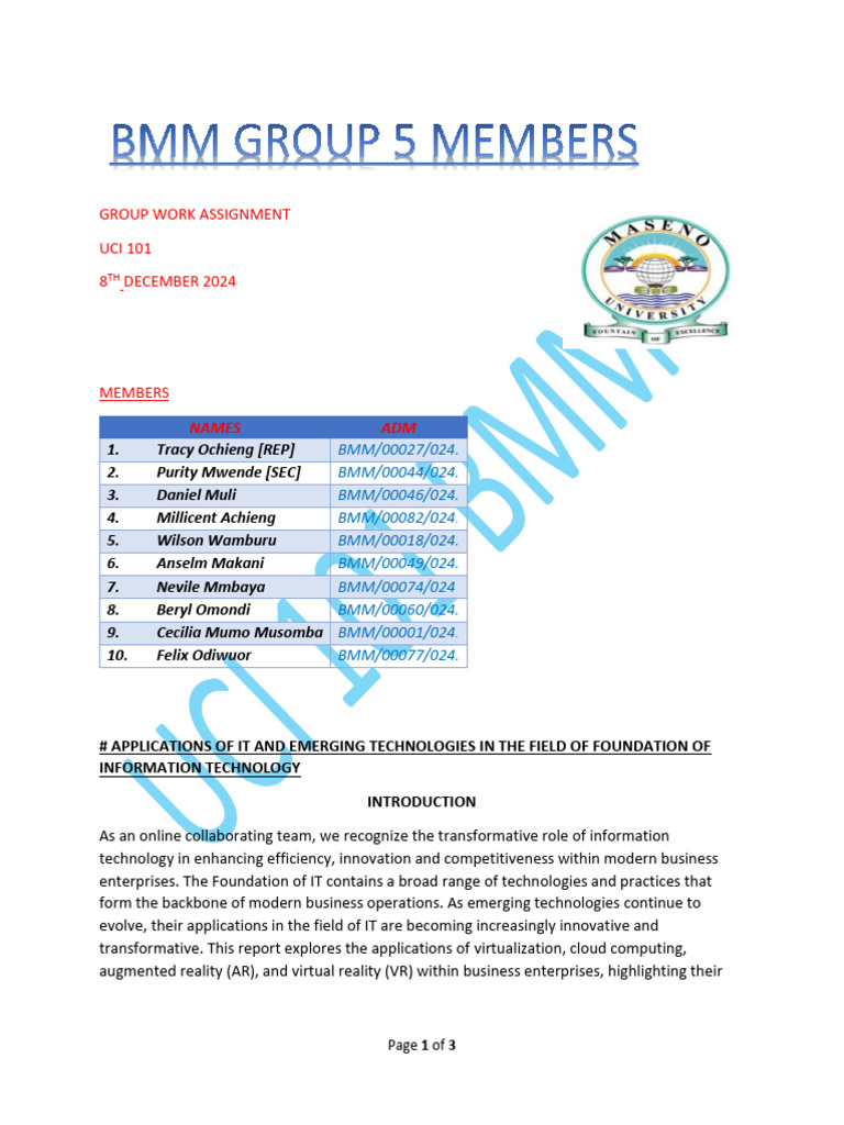 Group Work Assignment | PDF | Augmented Reality | Cloud Computing