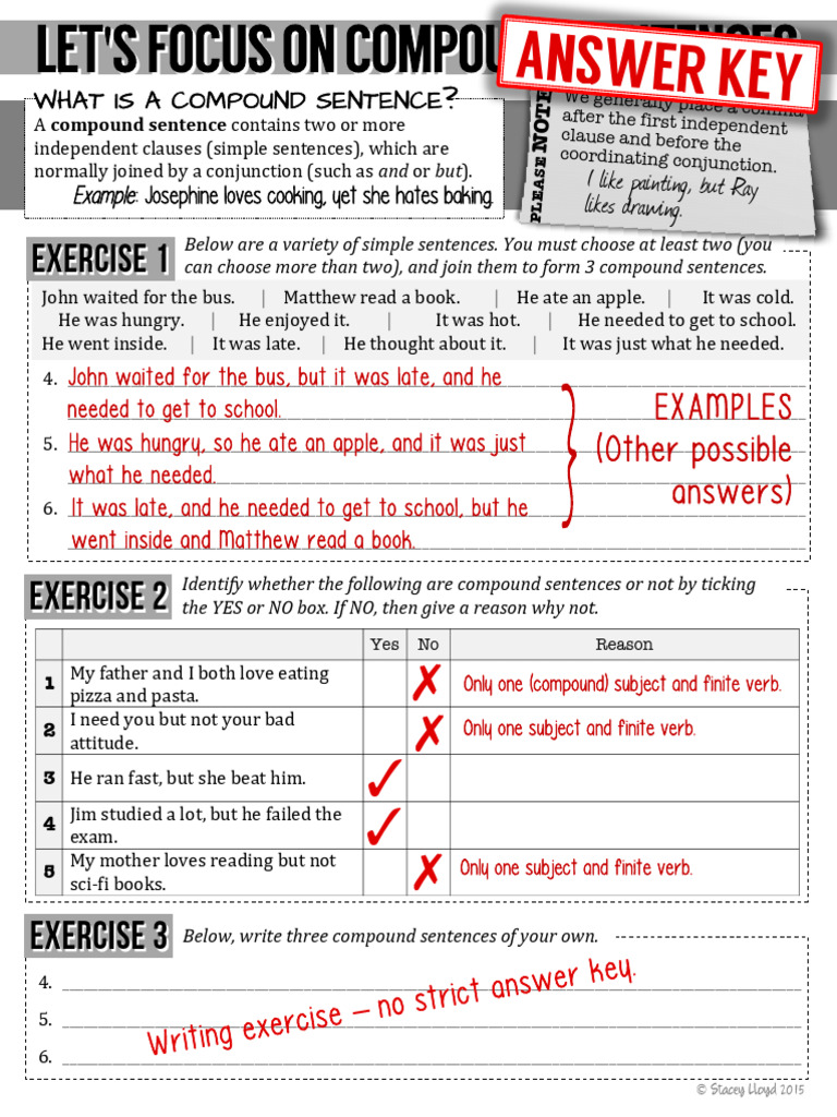 Compound Sentences Answer Key | PDF | Syntax | Syntactic Relationships