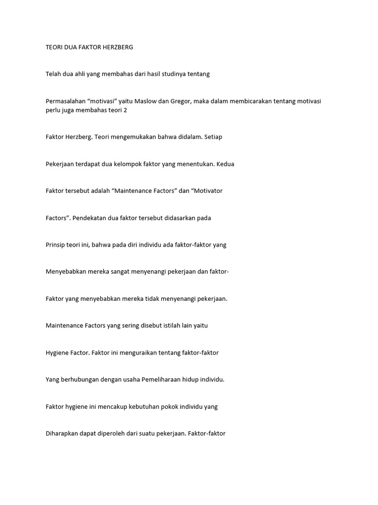 Teori Dua Faktor Herzberg | PDF