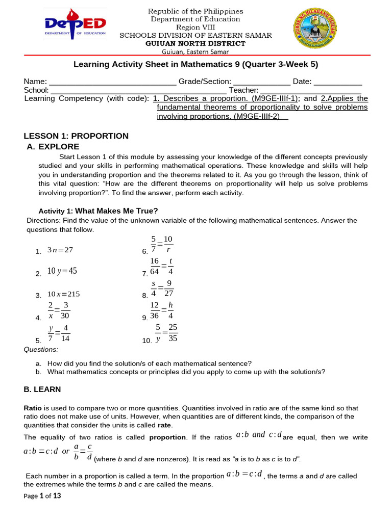 Math-9 LAS q3 w5 v2 | PDF