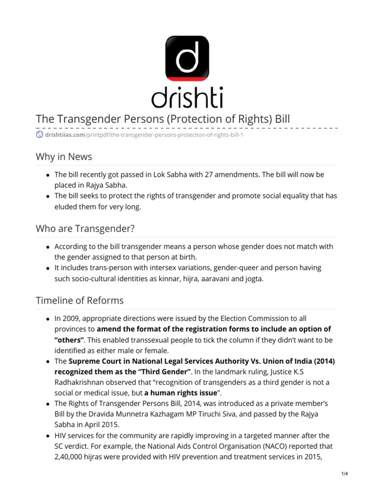 The Transgender Persons Protection of Rights Bill 1 | PDF | LGBTQIA+ ...