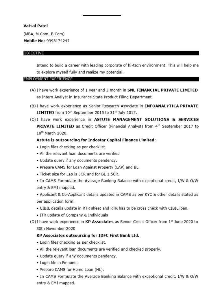 Vatsal Patel - Resume (1) - 2 | PDF | Business