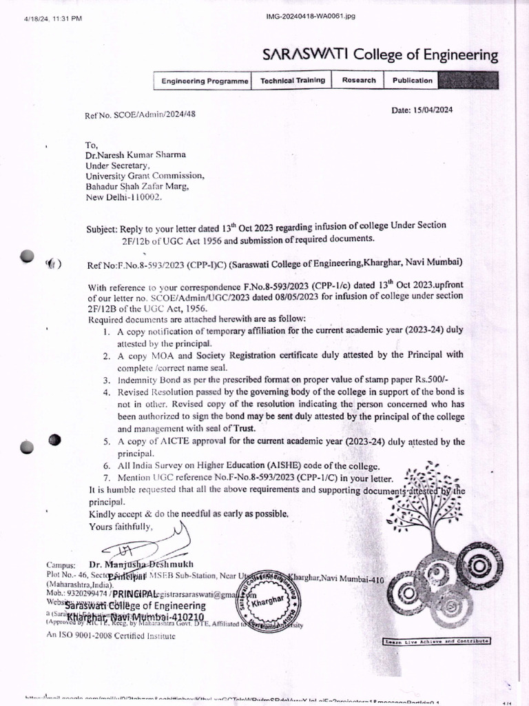 2F 12b of UGC Act 1956 and Submission of Required Documents | PDF ...