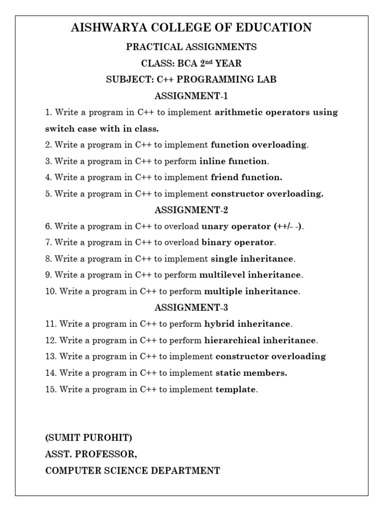 Bca C++ Practical Assignments 2021 | PDF