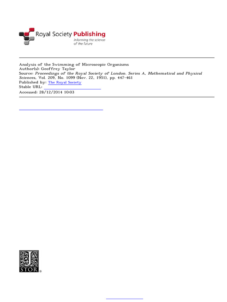 1951 - G I Taylor - Analysis of The Swimming of Microscopic Organisms ...
