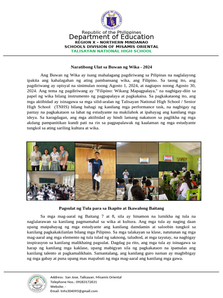 Naratibong Ulat Sa Buwan NG Wika 2024 | PDF