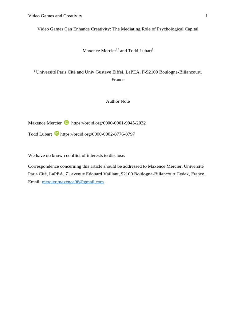 Main Document - Video Games and Creativity | PDF | Creativity | Optimism