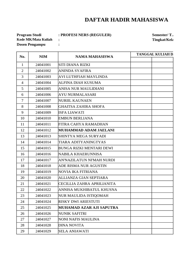 Jurnal Perkuliahan Ners Reguler 2024.2025 | PDF