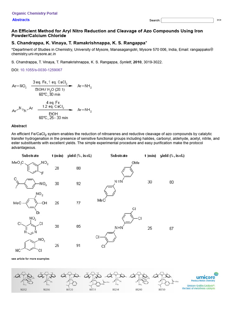An Efficient Method For Aryl Nitro Reduction and Cleavage of Azo ...