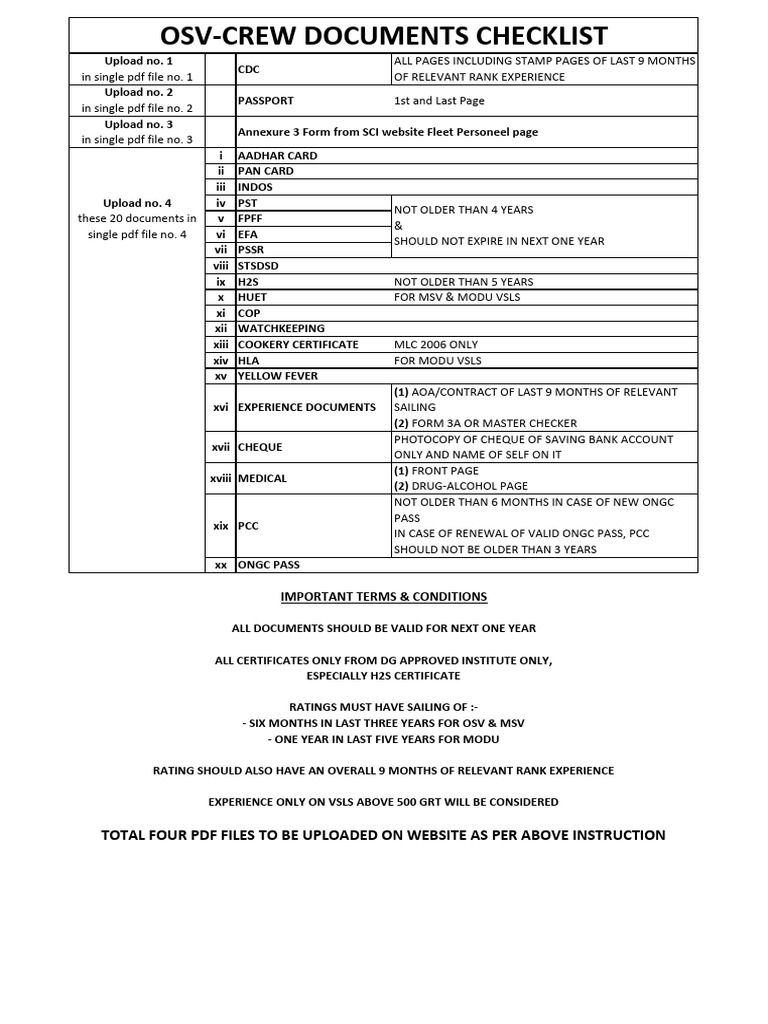 SCI DOCUMENT CHECKLIST Crew Eligibility Criteria and Instructions ...