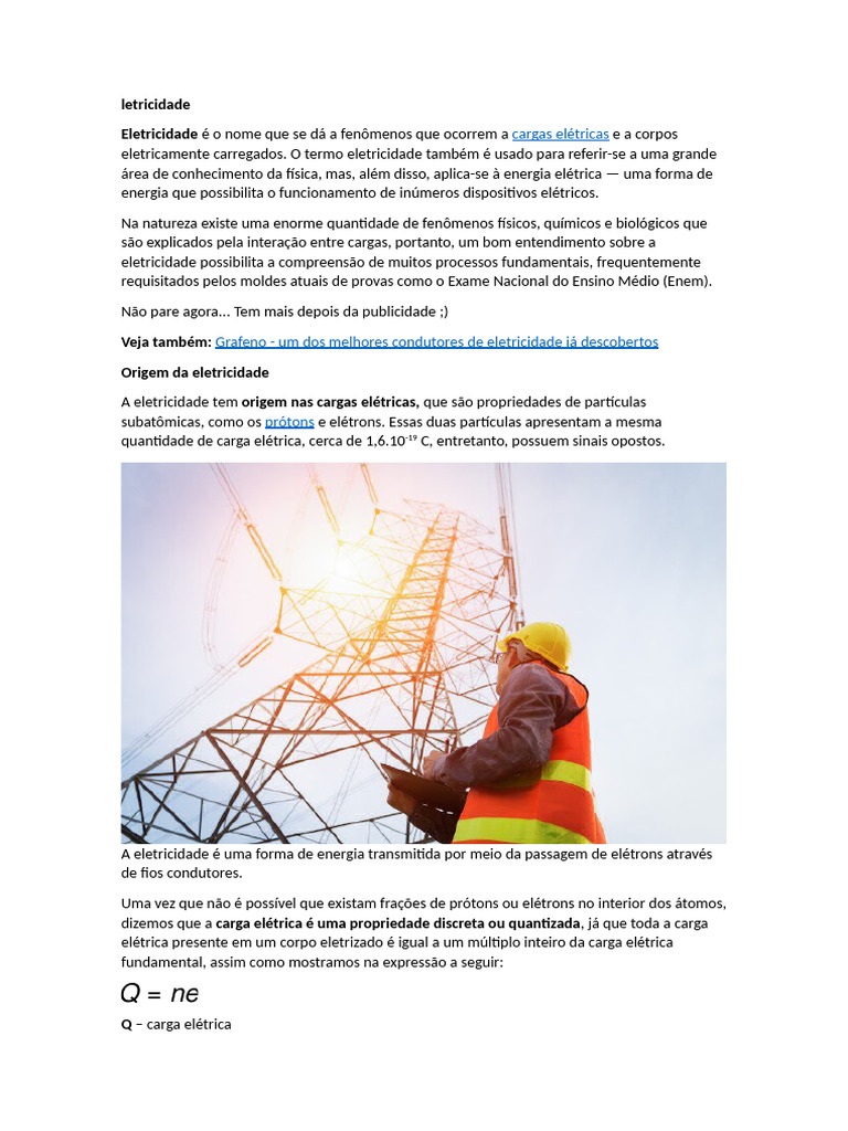 Eletricidade | PDF | Eletricidade | Carga elétrica