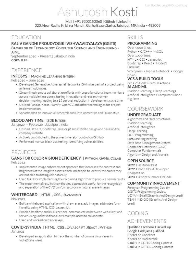 ASHUTOSH KOSTI RESUME | PDF | Machine Learning | Computing