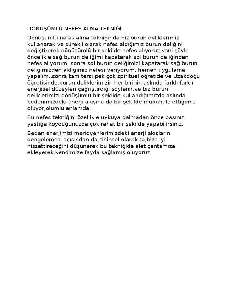 Dönüşümlü Nefes Alma Tekni̇ği̇ | PDF