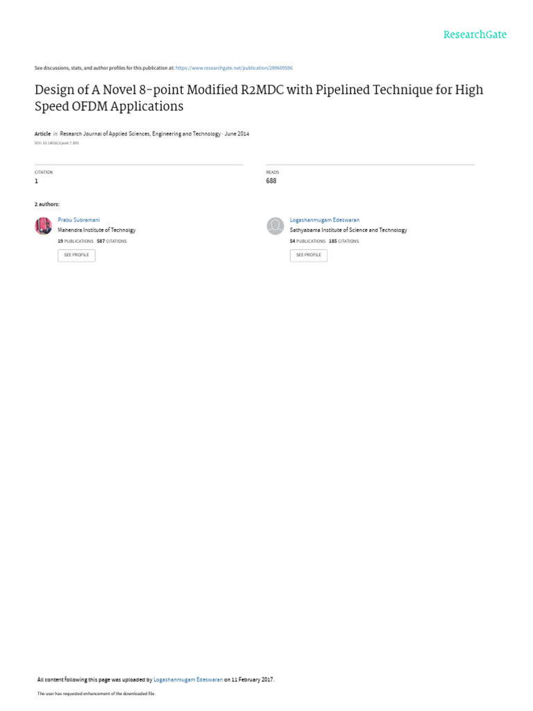 Design of A Novel 8-Point Modified R2MDC With Pipe | PDF | Fast Fourier ...