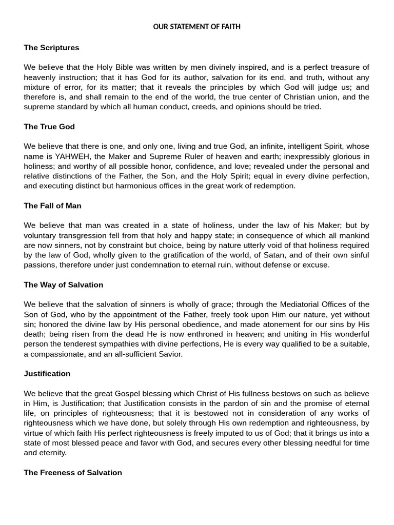 OUR-STATEMENT-OF-FAITH | PDF | Justification (Theology) | Grace In ...