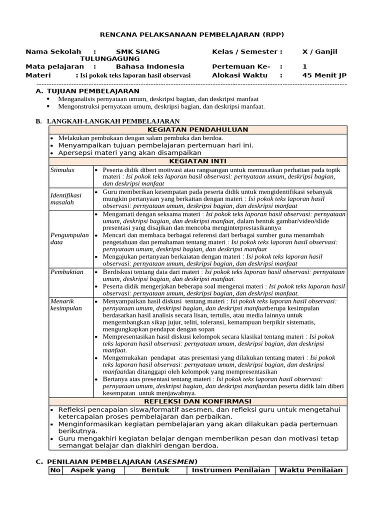 RPP 2 - Isi pokok teks laporan hasil observasi | PDF