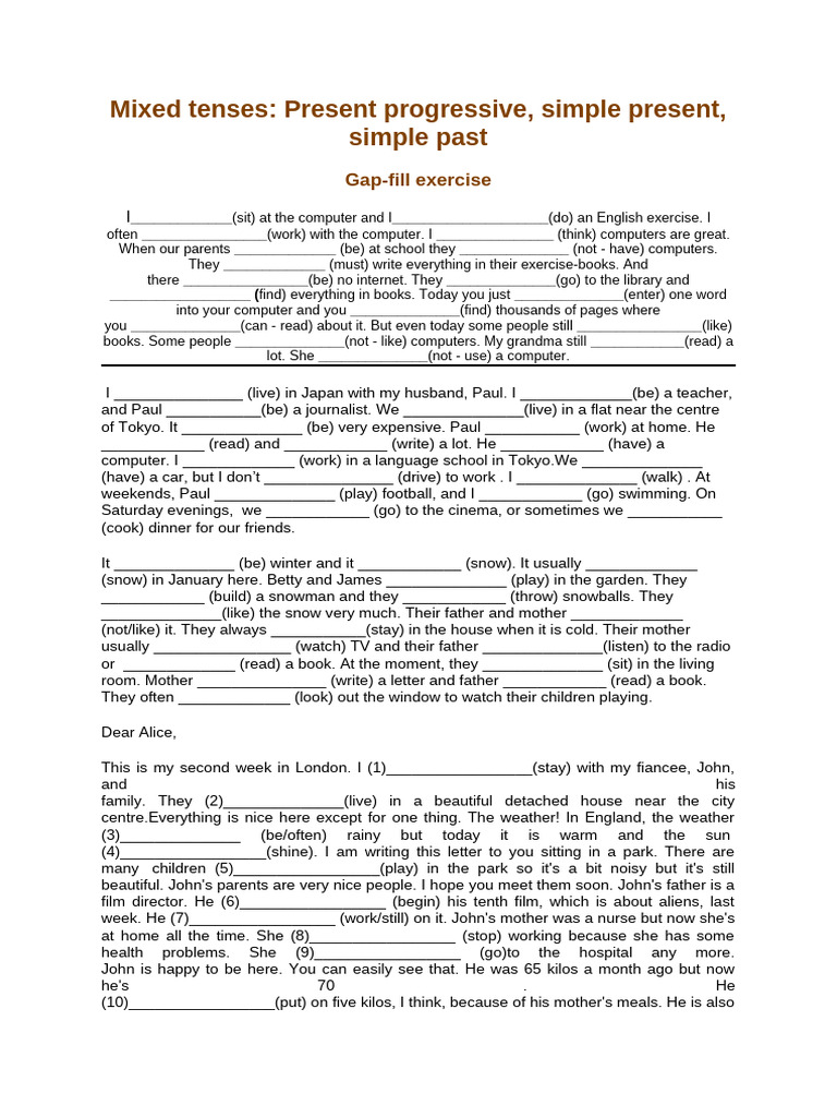 Mixed Tenses Gap-Fill Exercise | PDF | Cost Of Living