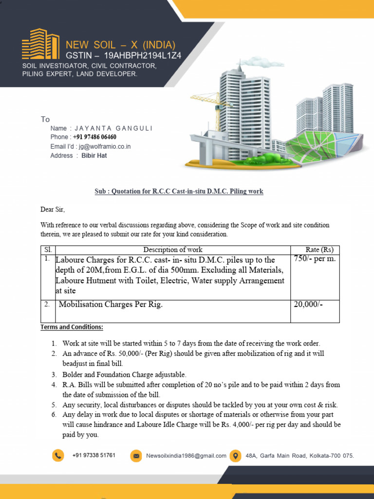 Quotation for D.M.C. Piling Work at Bibir Hat | PDF