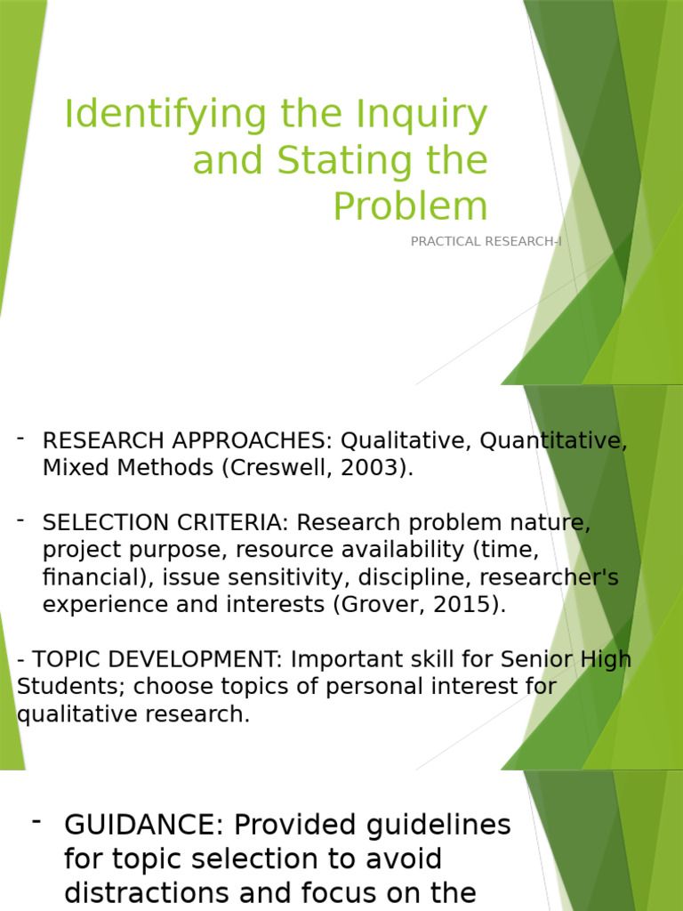 Identifying The Inquiry and Stating The Problem GROUP 2 | PDF | Scope ...