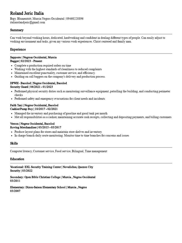 Resume. Italia. Roland Jeric | PDF