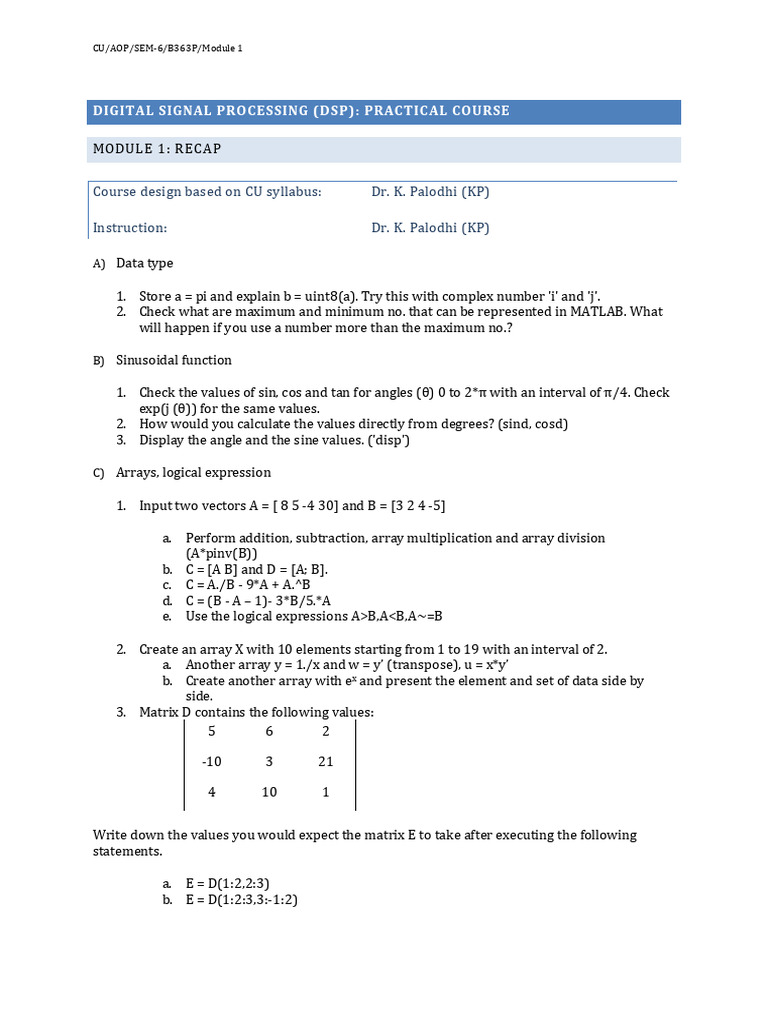 DSP_6sem_module1_prob | PDF | Computer Engineering