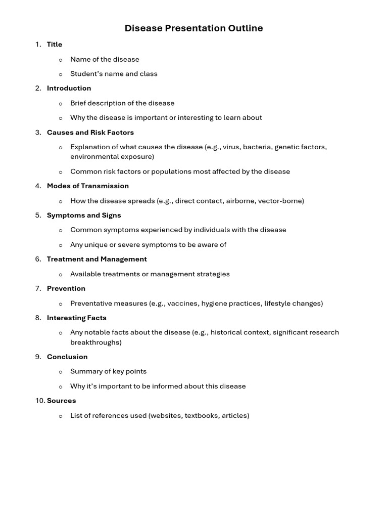 Disease Presentation Guide Outline | PDF | Microbiology | Human ...