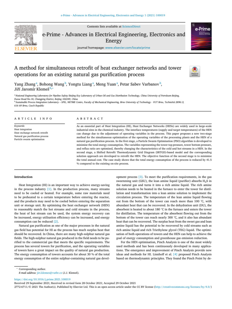 A-method-for-simultaneous-retrofit-of-heat-exch_2021_e-Prime---Advances-in-E | PDF