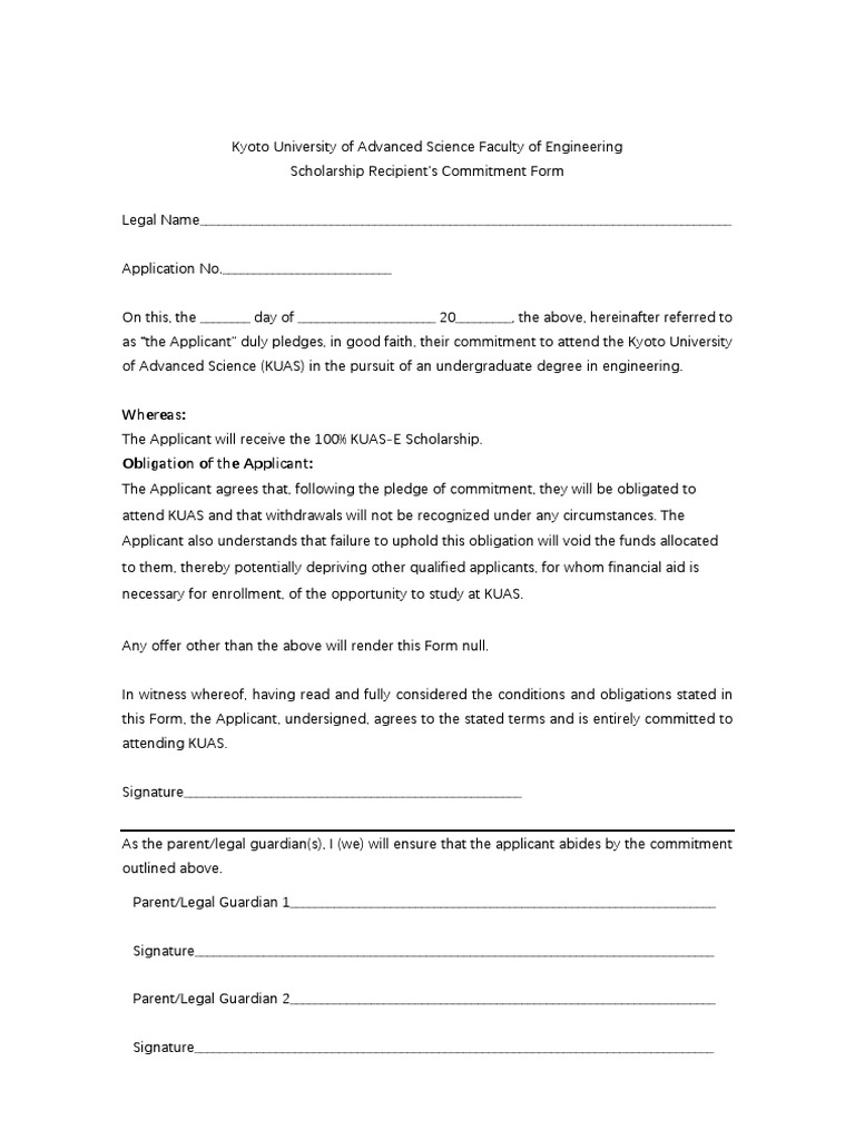Scholarship Recipient S Commitment Form 100 | PDF