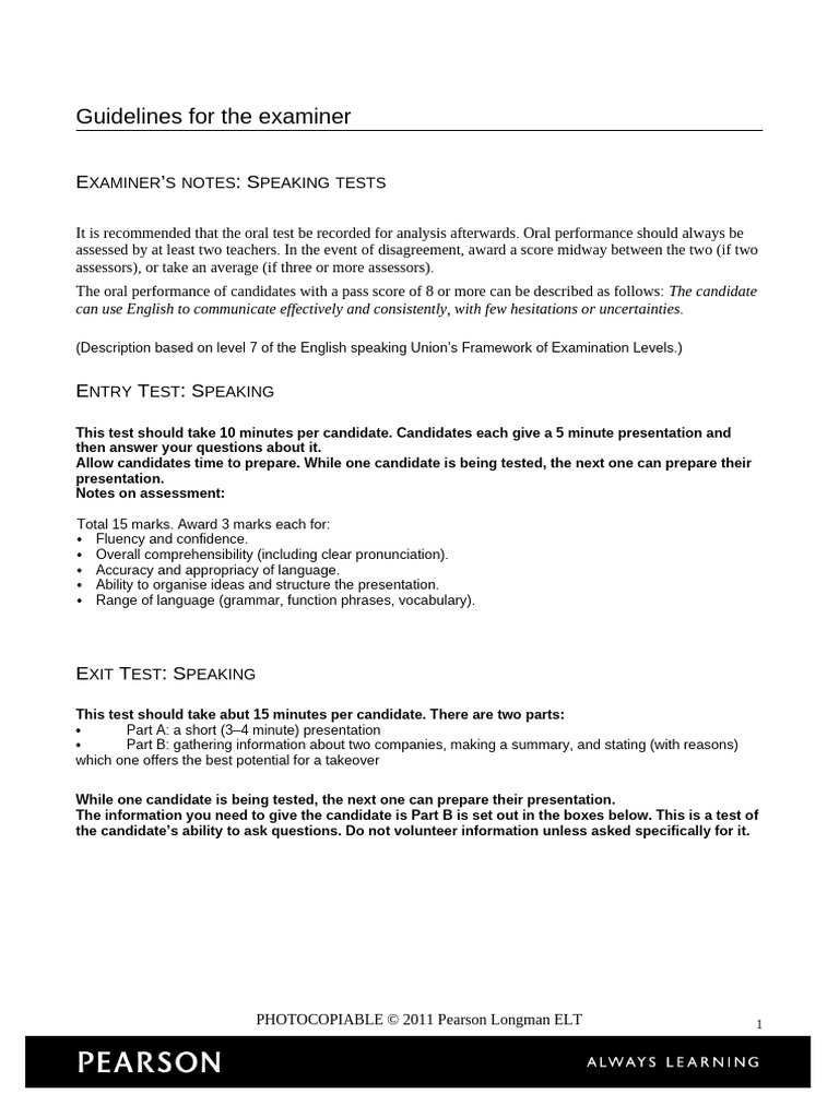 Guidelines For The Examiner | PDF | Fluency | Human Communication