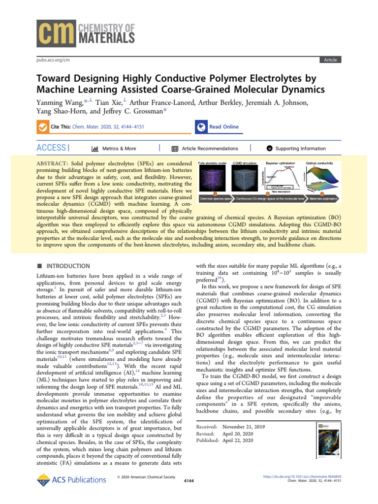 Machine Learning for Conductive Polymer Electrolytes | PDF | Force ...