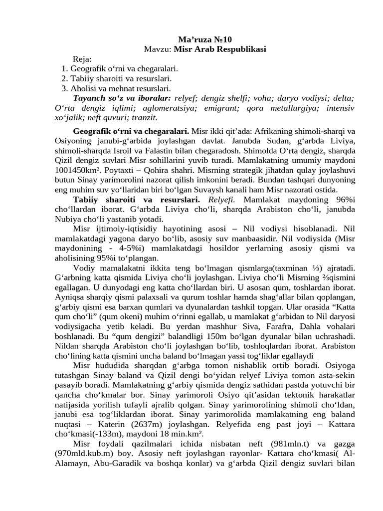 Misr AR 10-mavzu (2) | PDF