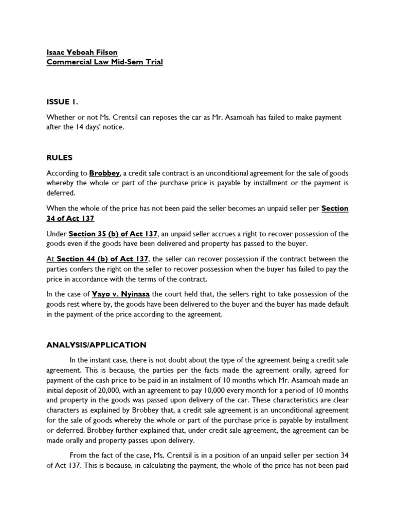 Commercial Law: Repossession Rights Explained | PDF | Negotiable ...