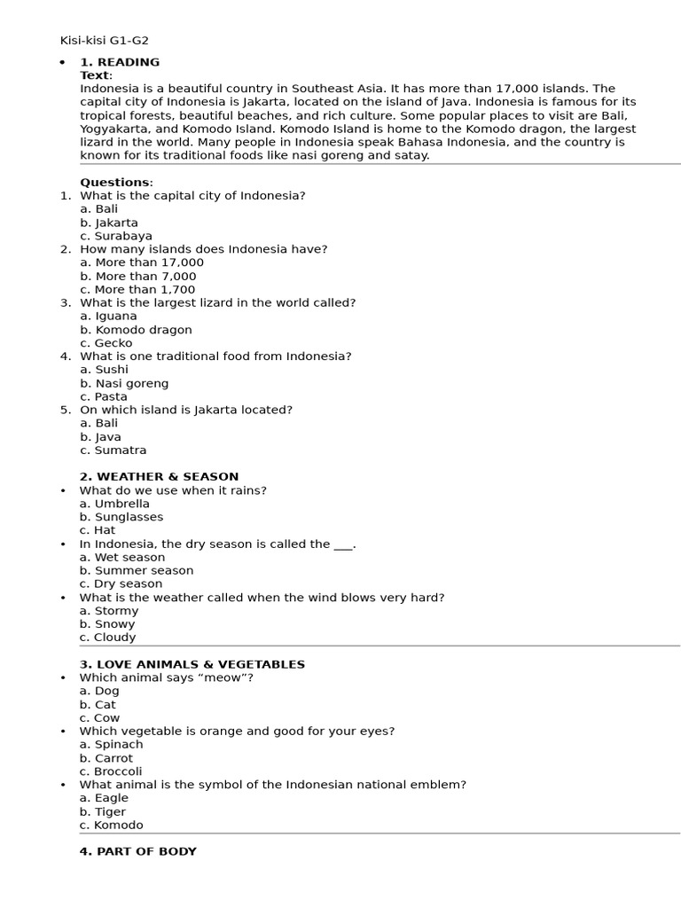 Grade 1 English Olympiad Guide | PDF | Indonesia | Color
