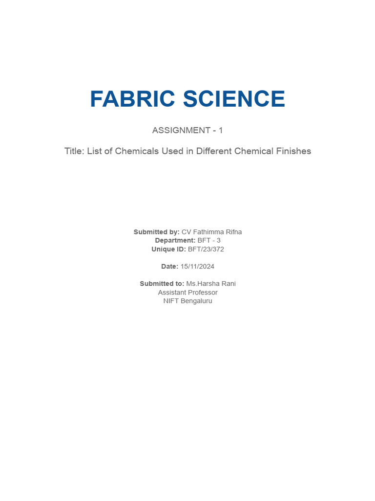 Fabric Science - Assignment 1 | PDF | Textiles | Aluminium