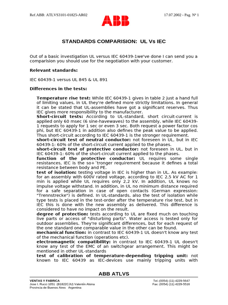 Comparación Entre UL e IEC Inglés | PDF | Insulator (Electricity ...