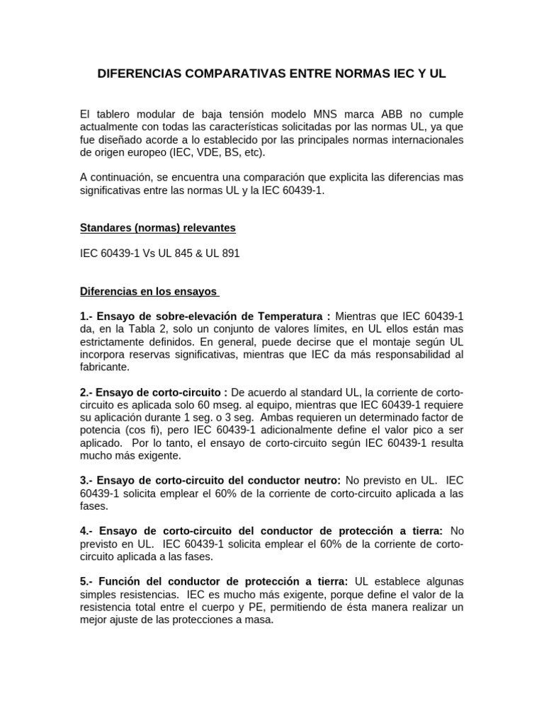 Comparativa IEC vs UL en Tableros MNS | PDF | Aislador (Electricidad ...